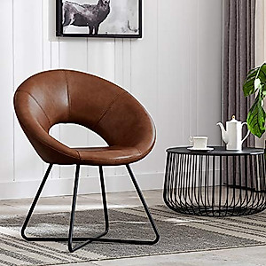 Duhome Modern PU Leather Accent Chairs Dining Chairs Arm Chair for Living Room Furniture Mid-Century Leisure Lounge Chairs with Black Metal Legs Industrial 1 PCS Yellowish-Brown