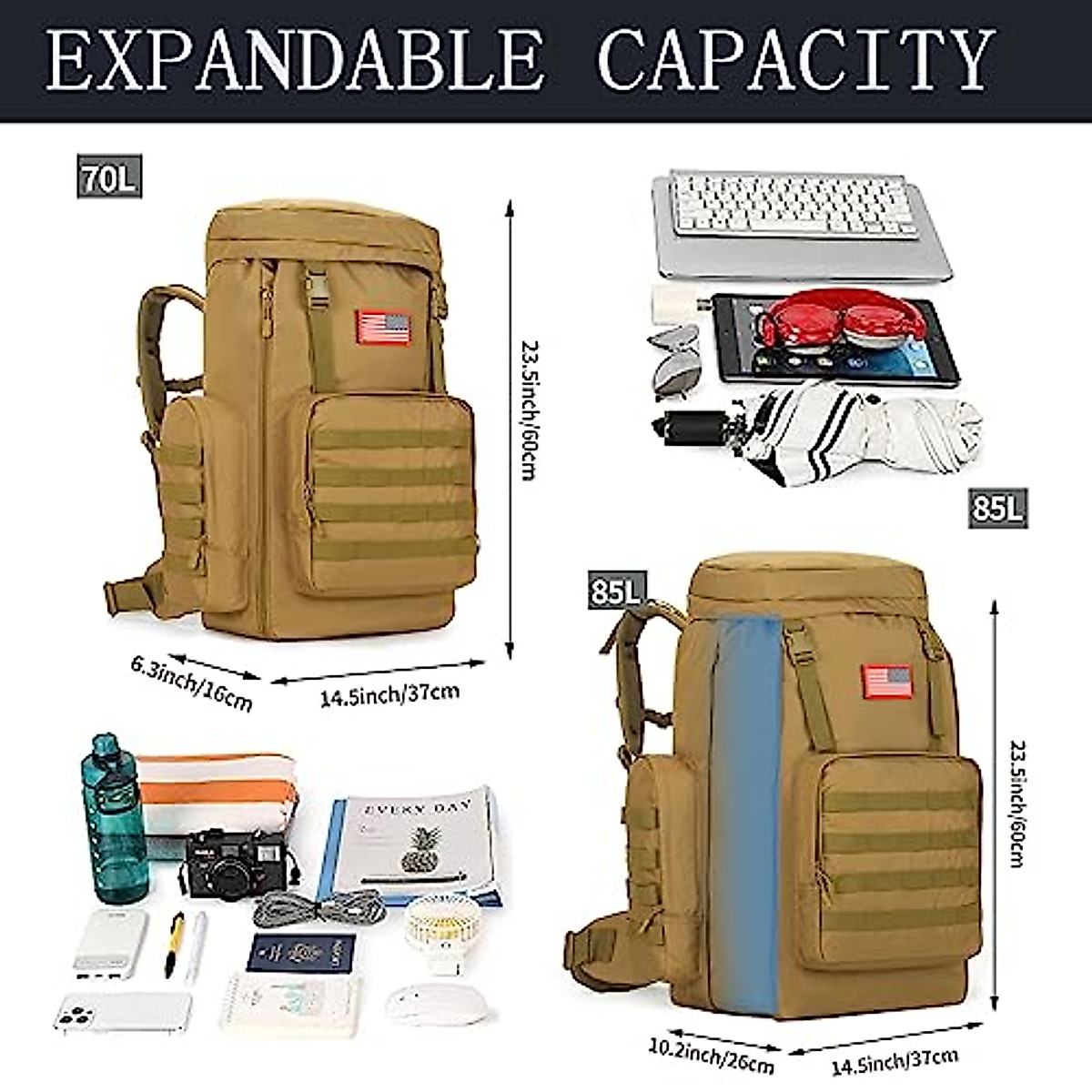 Extra Large Hiking Daypack, [2023 Upgraded]Waterproof Camping Backpack For Men, 60l70l85l Military Molle Rucksack Backpack