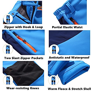 Jessie Kidden Kids Boys Girls Youth Waterproof Windproof Hiking Ski Snow Pants Elastic Waist Warm Insulated Fleece Lined Winter Pants #16010-Light Blue,10-12Years