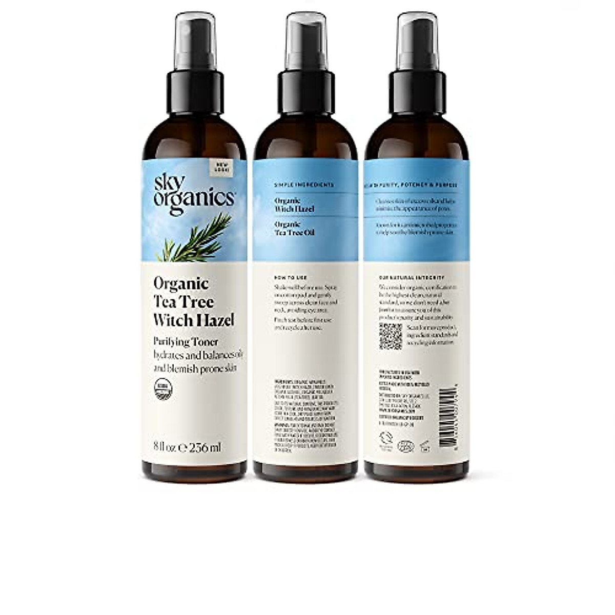 Sky Organics Organic Tea Tree & Witch Hazel for Face, Purifying Facial Toner to Hydrate, Soothe, Cleanse and Balance Blemish-Prone Skin, Helps Minimize The Appearance of Pores, 8 fl oz