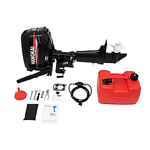 6.5HP 4 Stroke Outboard Motor, Heavy Duty Boat Motor with Water Cooling System Fishing Boat Engine with 12 Liter Fuel Tank - Tiller control, Manual start, 123CC, Short Shaft