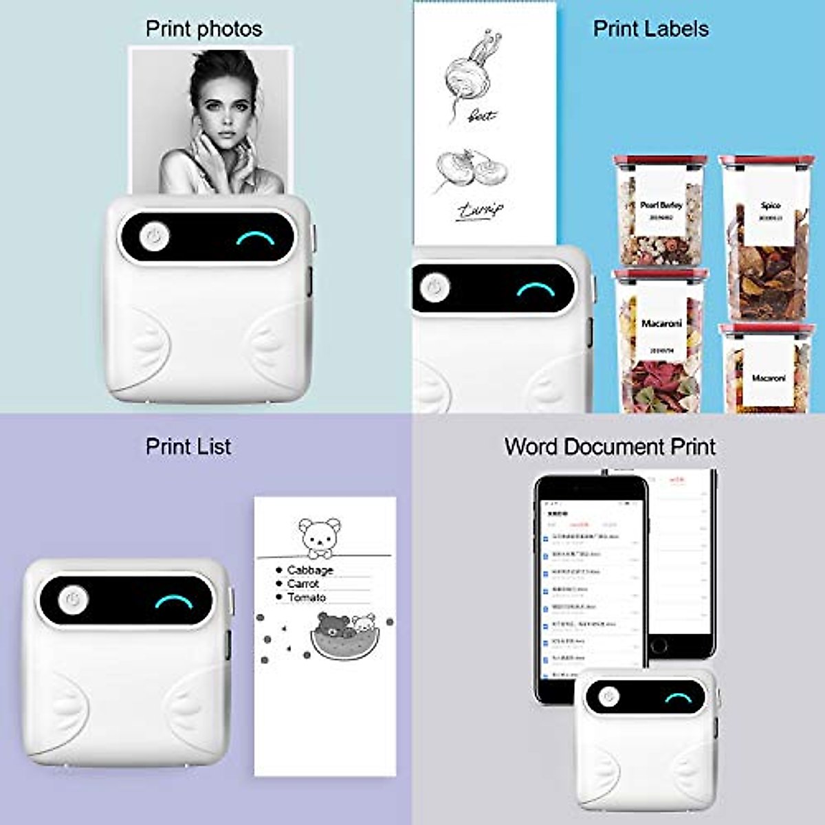 VIBY Mini BT Pocket Printer Portable Instant Mobile Printer Thermal Paper Receipt Printer for Android iOS Smartphone Windows