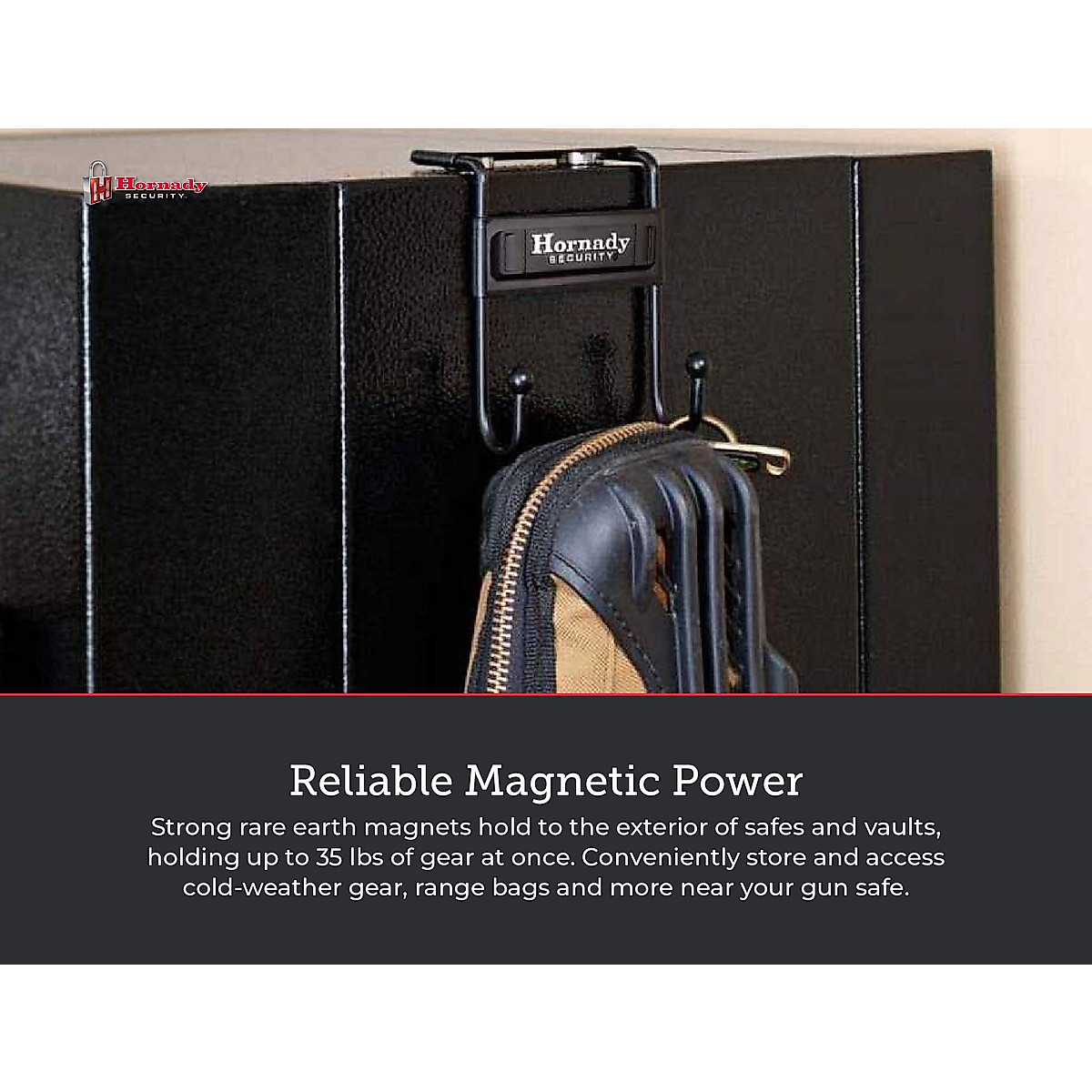 Hornady Magnetic Safe Hooks 95911, 2 Pack - Two-Pronged Hook with Non-Scratch Coating and Heavy Duty Magnets Rated for 35 Pounds Securely Organize Your Gear, Gun Case, Binoculars, Range Bags, & More