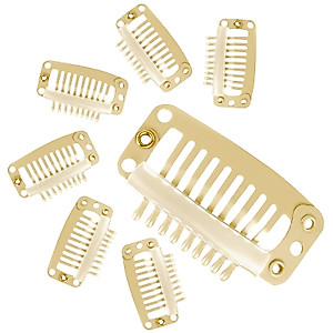 32 mm 9-Teeth Snap Clips for Women's Hair Extensions and Wigs - 30 Piece DIY Accessory Kit (Beige)