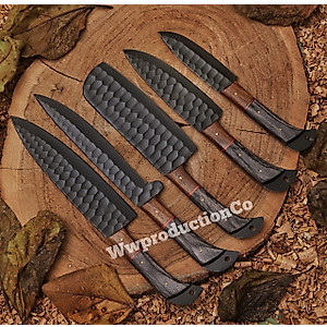 WWPRODUCTCO Handmade Chef Knife Set - Complete Professional 5PCS Kitchen Knife Set Chopping, Bonning, Cleaver, Fruit Knives Set