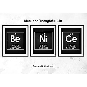 Be Nice Periodic Table of Elements Print, Set of THREE 8"x10" Unframed Inspirational Science Poster, Chemistry Art Ideal for Science Lab, Classroom or Home Decor