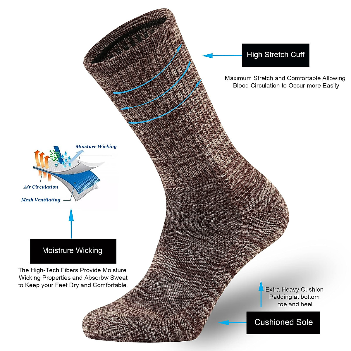 ONKE Merino Wool Cushion Crew Socks for Men Outdoor Hiking Hike Moisture Wicking Control Lightweight Breathable Performance(MultiColor2 XL)