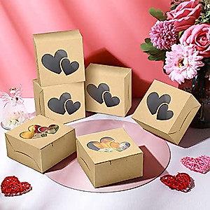 WEEPA Women's Day Bakery Boxes Cookie Boxes 25pcs Kraft Boxes Pie Boxes with Double Heart Window Wedding Gift Packaging Boxes Baby Shower Favor Box for Mini Cakes Pastries Candy Treat 4x4x2.5”