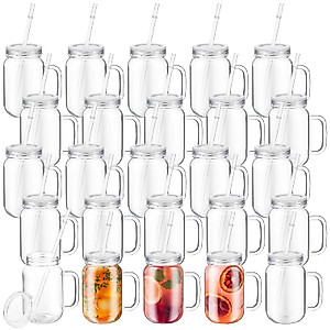 Maxdot 20 Pcs 18.6 oz Plastic Mason Jars with Lids and Straws Wide Regular Mouth Canning Jars Bulk Clear Drink Containers with Caps Juicing Bottles for Halloween Christmas Party Favor(Clear)
