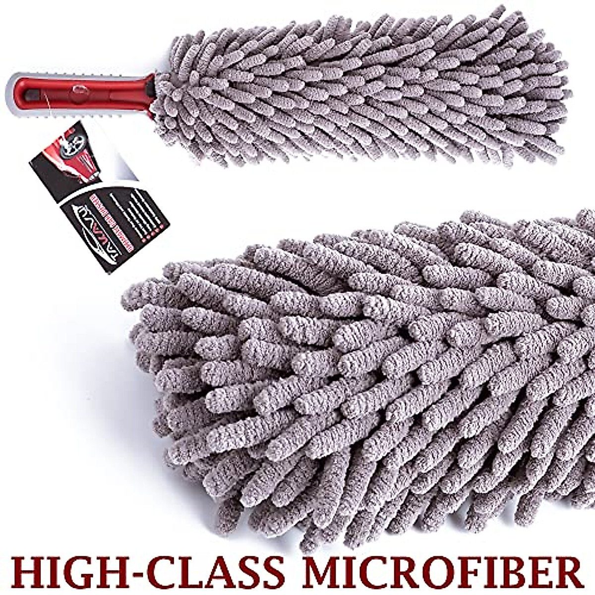 Car Duster Interior by TAKAVU, 360° Microfiber Fingers, Unbreakable Comfort Handle, Lint and Scratch Free, Include Microfiber Towel, for Car & Home Use, The Best Auto Accessories