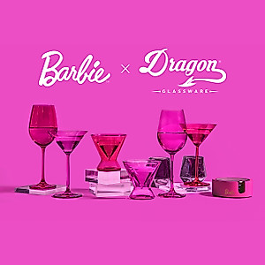 Dragon Glassware x Barbie Martini Glasses, Pink and Magenta Crystal Glass, As Seen in Barbie The Movie, Large Cosmopolitan and Cocktail Barware, 8 oz Capacity, Set of 2