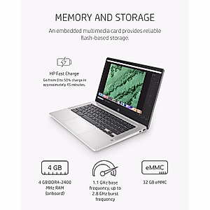 HP Chromebook 14 Laptop, Intel Celeron Processor, 4 GB RAM, 32 GB eMMC, 14” HD (1366 x 768) Touchscreen, Chrome OS, Webcam & Dual Mics, Work, Entertainment, Long Battery Life (14a-na0130nr, 2021)