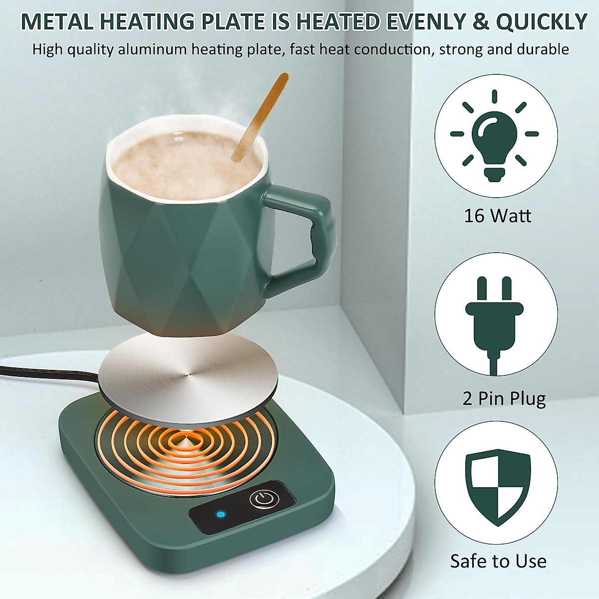 Coffee Warmer with Ceramic Mug, Electric Coffee Warmer for Desk Home Office, 131℉ Temperature Control, 16 Watt, Smart Coffee Cup Warmer for Heating Coffee, Milk, Tea