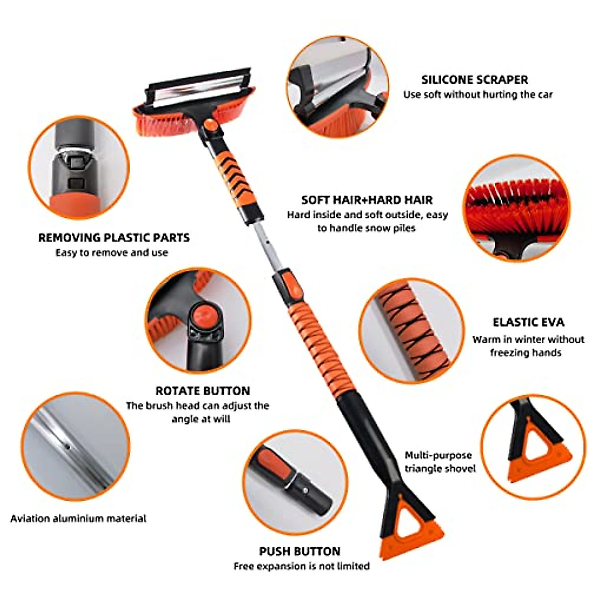 ZYZKPDS 43" Ice Scraper and Extendable Snow Brush for Car Windshield with Foam Grip 2022 New 5 in 1 Sturdy 360° Pivoting Snow Removal Tool for Car SUV Truck