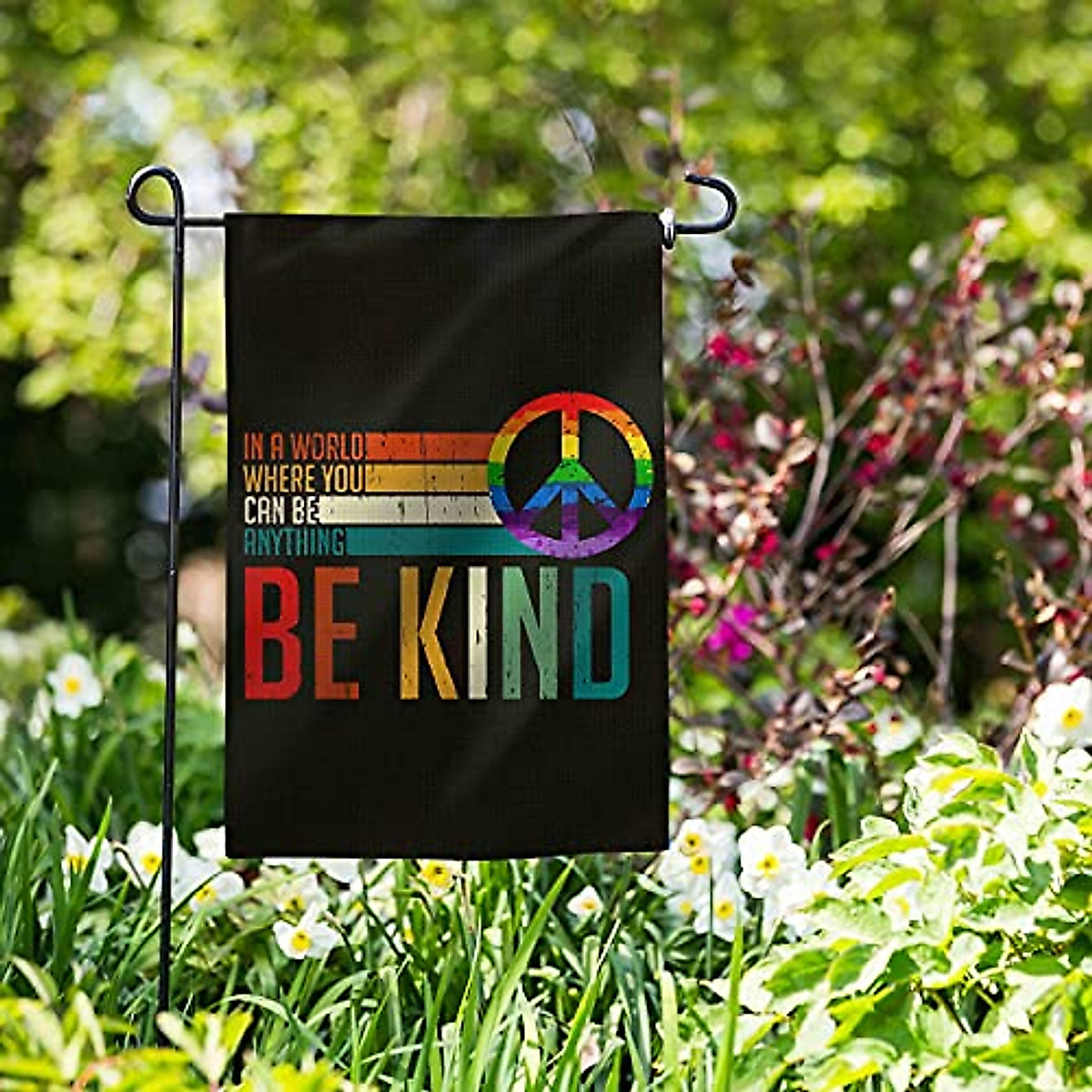 OUXIOAZ Pride Be Kind LGBT Garden Flag 12.5"X18" Double Sided - in A World Where You Can Be Anything Be Kind Beautiful Burlap Vertical Flag, Holiday Party Yard Outdoor Decoration