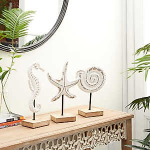 Deco 79 Plastic Sea Life Decorative Sculpture Home Decor Statues, Set of 3 Accent Figurines 13", 13", 13"H, White