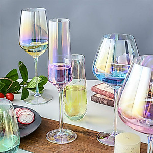 Gutsdoor Crystal Champagne Flutes Glass Set of 2 Iridescent Champagne Glass Flutes Wedding Christmas Valentine Cheers Champagne Flutes