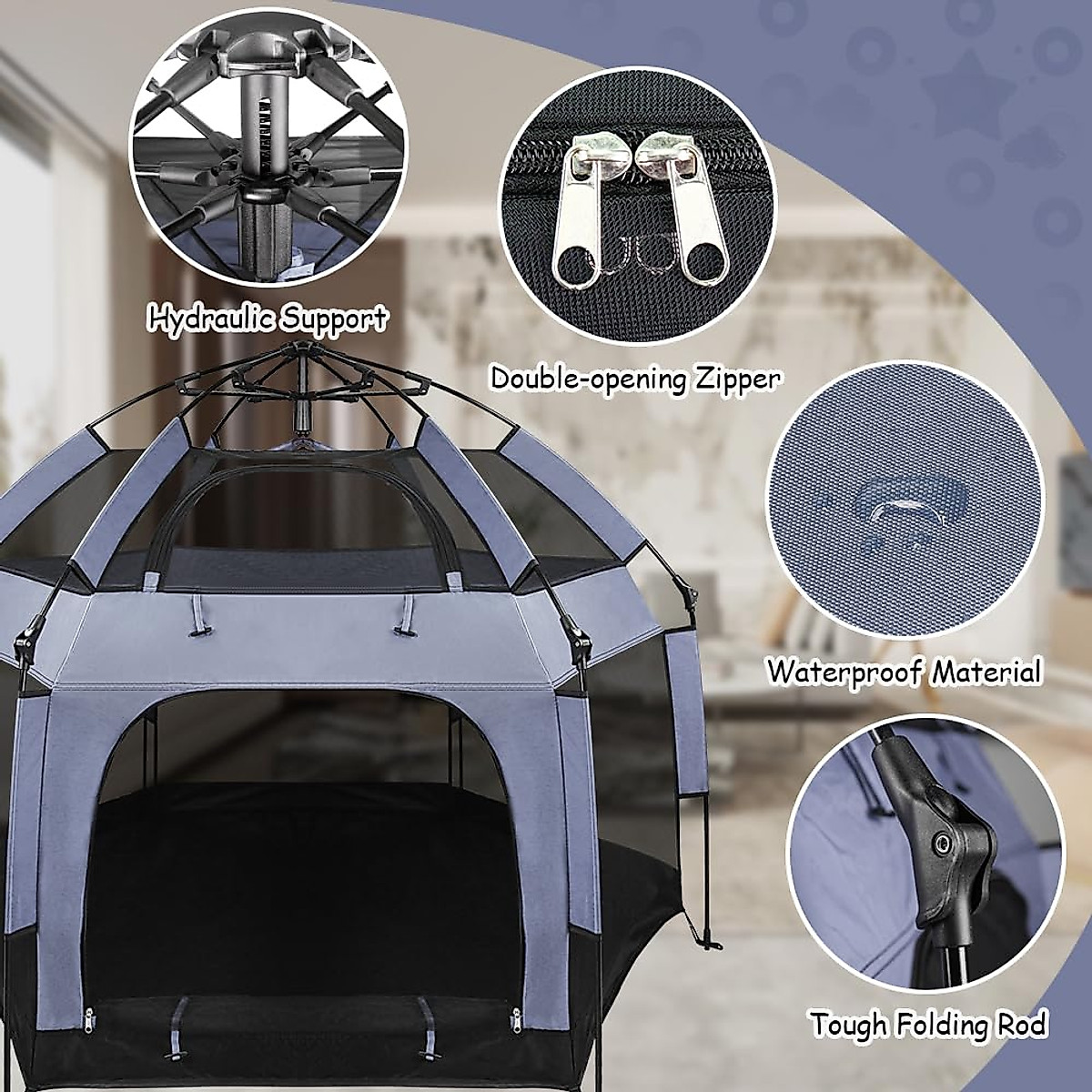 UJUJIA Baby Play Yard Outdoor Baby Playpen with Canopy Beach Tent for Kids and Toddlers Portable Lightweight Pop Up Pack and Play Playards with Travel Bag,61"*61"*49.2" Grey