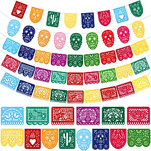 SEPGLITTER 5 Packs Mexican Party Banners, Felt Fiesta Banner Papel Picado Banners Cinco de Mayo Dia De Los Muertos Decor for Day of The Dead Wedding and Mexican Theme Party Supplies