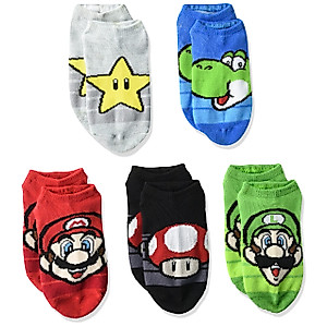 Mario boys Mario 5 Pack No Show Socks, Multi, 6-8.5 US