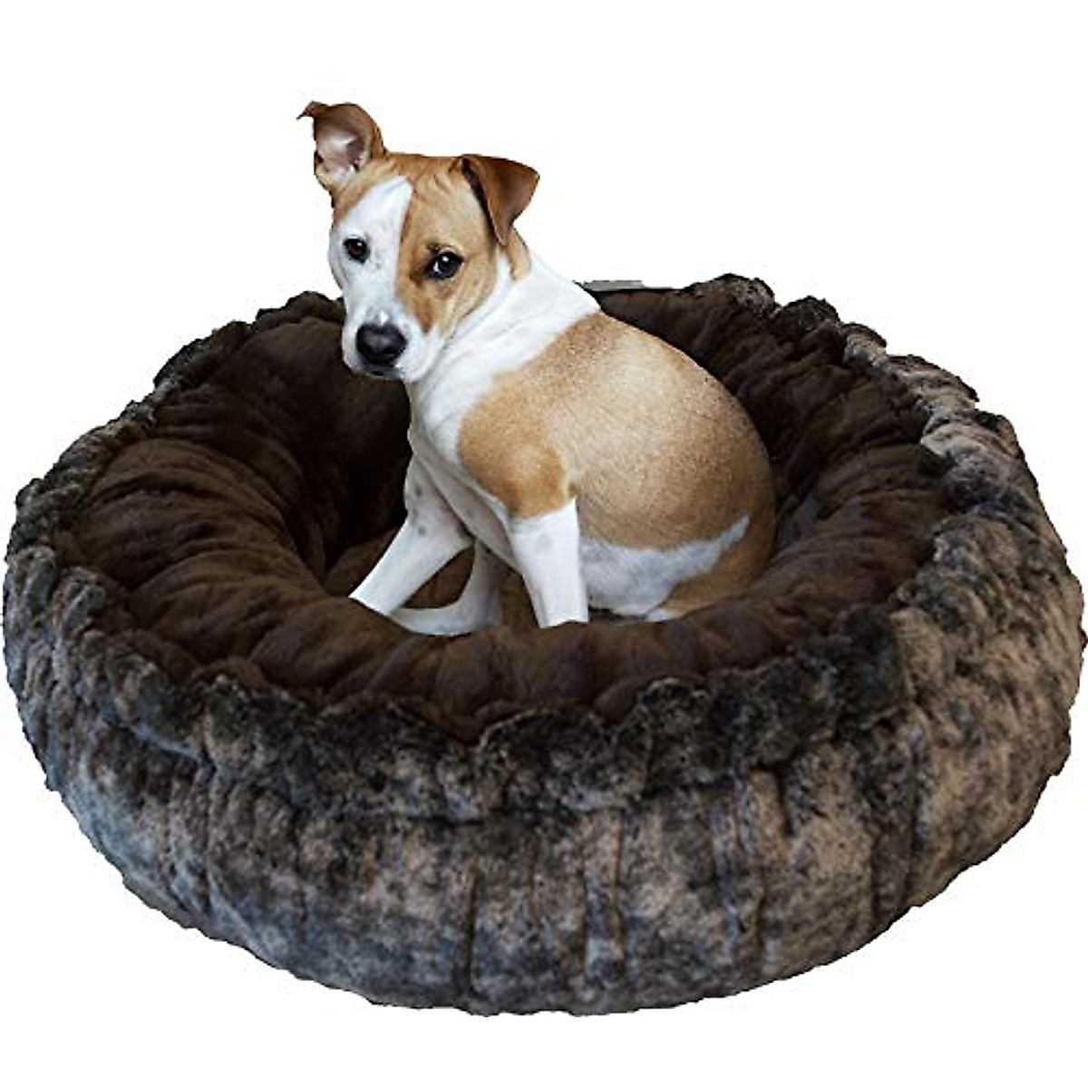 BESSIE AND BARNIE Koala/ Godiva Brown Luxury Ultra Plush Faux Fur Bagelette Pet/Dog Bed (Multiple Sizes), S- 30"