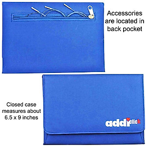 addi Click Rocket 2 Square Standard 5-Inch Interchangeable Ergonomic Circular Knitting Needle Set Sizes US 4, 5, 6, 7, 8, 9, 10 & 11 with 3 Cords, Canvas Case with Project Bag