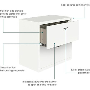 Hirsh Home Office Style Lateral Metal File Cabinet 30 in. Wide 2 Drawer White, Fully Assembled