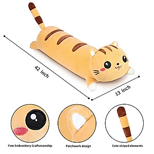 AFAN Cute Long Cat Plush Kawaii 42" Body Pillow Cat Stuffed Animals Soft Plushies Cuddly Cotton Kitten Sleeping Pillow Stuffed Plush Doll Toy Gift for Kids Girlfriend (Yellow)