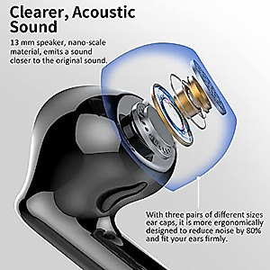 Btootos Wireless Earbud Bluetooth Headphones with 4 Mic,40H Playtime LED Power Display Bluetooth 5.3 True Wireless Earbud,Deep Bass Mini Wireless Headphones in Ear Buds Wireless Earphones Sport Black