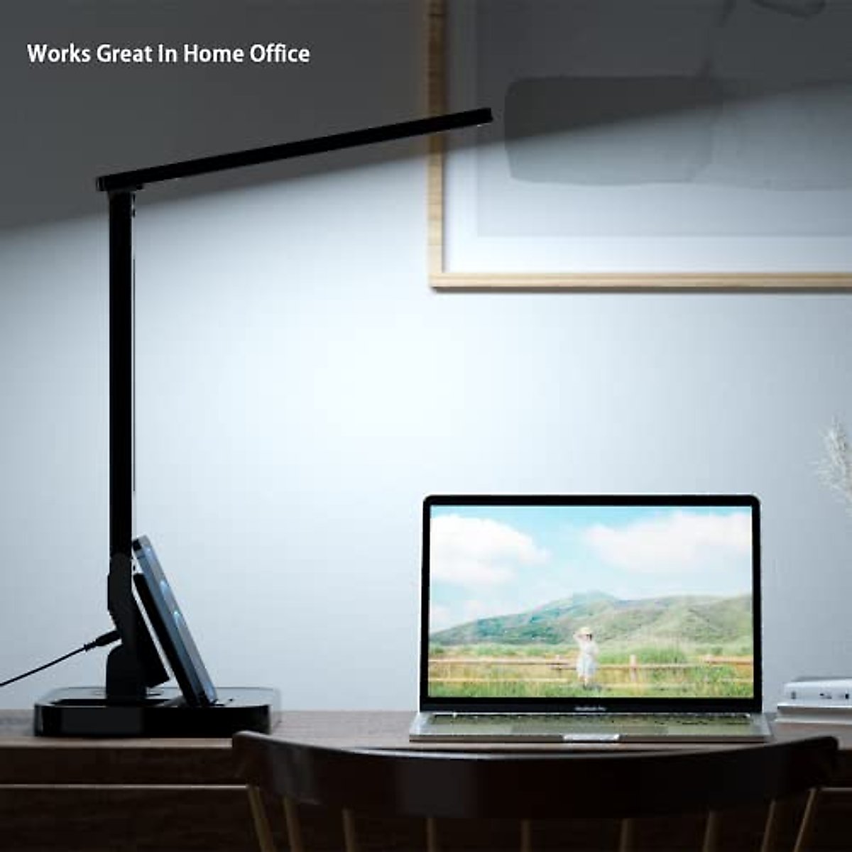 Fugetek LED Desk Table Lamp, 14W, 530 Lumens, Wireless Charger & USB Charging Port, Dimmable Eye-Caring, 5 Brightness & 4 Light Modes, Adjustable Arms, Touch Control, Auto Sleep Timer