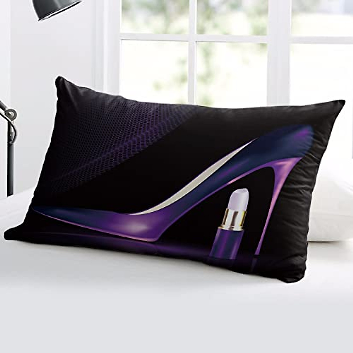 Maliyand Body Pillow Covers,Purple Lipstick and High Heel Black Decorative Pillow Cover Pillow Case Cushion Cover for Bed Sofa Couch Home Decor 20"x30"