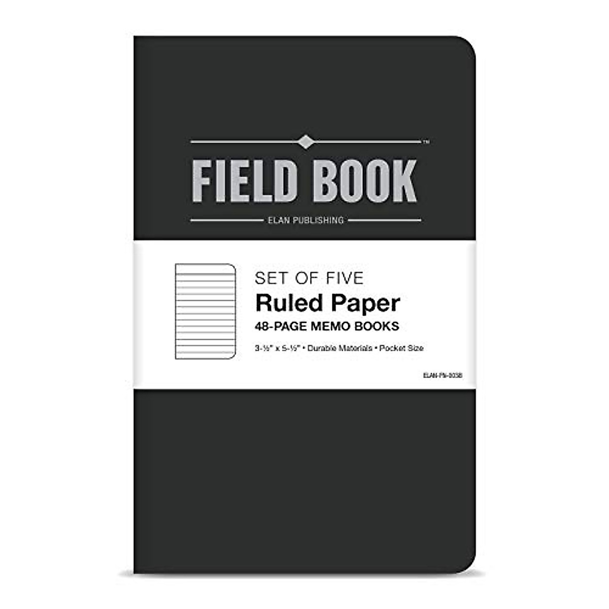 Elan Publishing Company Field Notebook / Pocket Journal - 3.5"x5.5" - Black - Lined Memo Book - Pack of 5