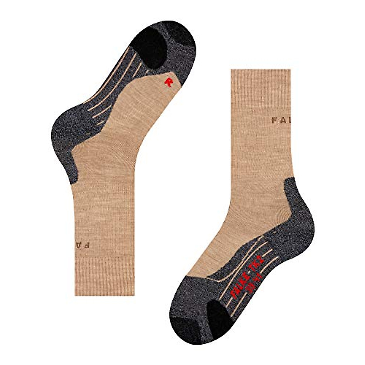 FALKE Men's TK2 Explore Hiking Socks, Mid Calf, Medium Padding, Athletic Sock, Breathable Quick Dry, Merino Wool, Beige (Nature Melange 4100), 6.5-8.5, 1 Pair