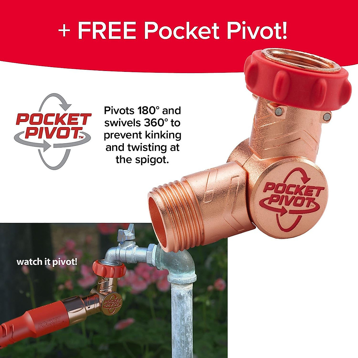 Pocket Hose Copper Head w/New Pocket Pivot Expandable Garden Hose 50 FT, AS-SEEN-ON-TV, Swivels 360°, Advanced Tri-Tex Tubing & Force Field Jacket, 3X Stronger, Lead-Free, No-Kink, Anti-Burst w/APT