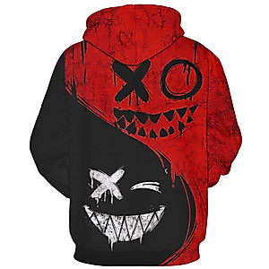Basoteeuo Mens Hoodies Pullover Graphic Design 3D Cool Novelty Long Sleeves Hooded Sweatshirts with Pockets S Red Black