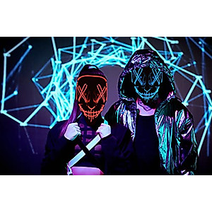 Desniltol Halloween LED Masks Lights, Scary Halloween Masks Halloween LED Purge Glowing Mask Costumes Light up LED Face Mask for Adults Men Women Kids (（Blue)