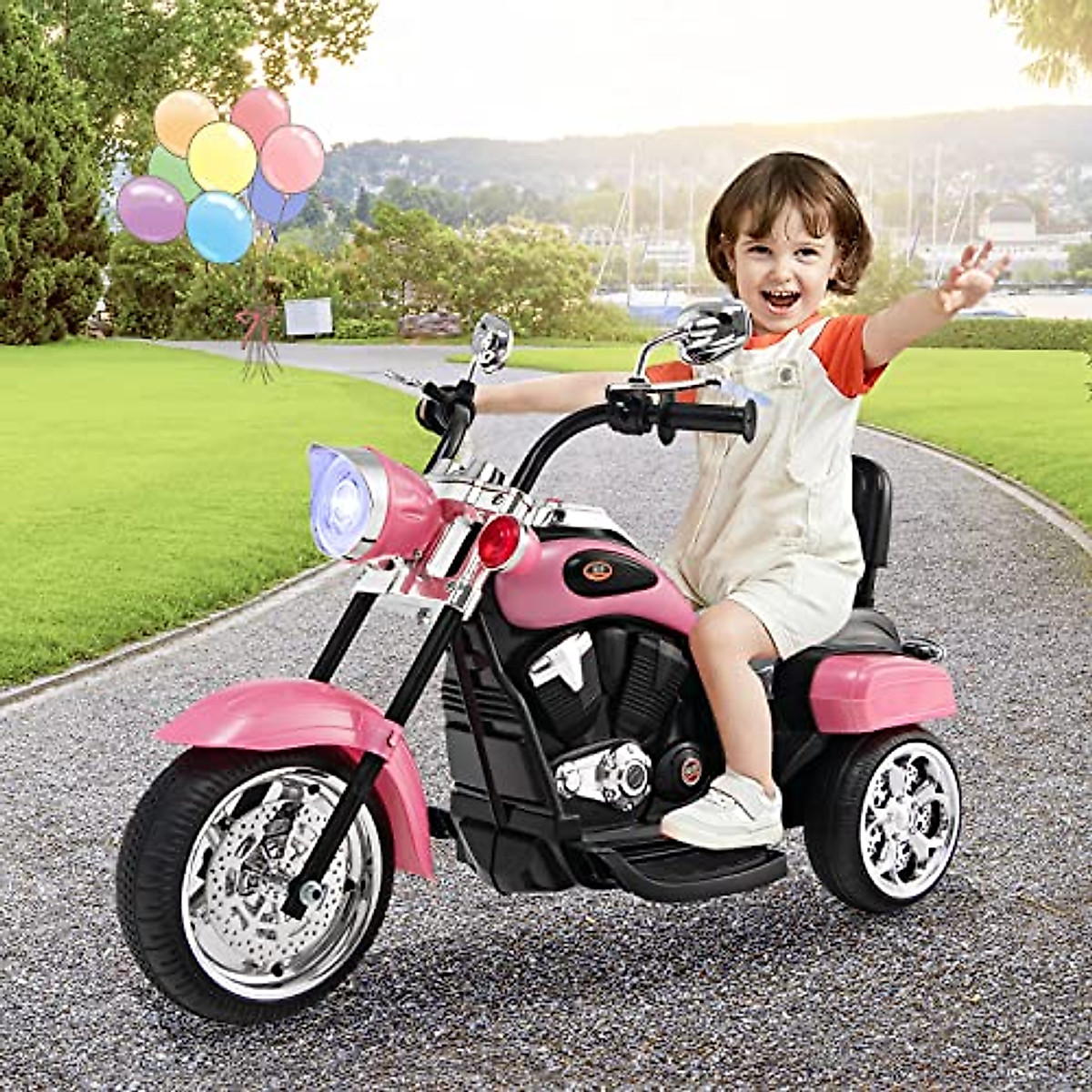 HONEY JOY Pink Kids Motorcycle,6V Battery Powered Toddler Chopper Motorbike Ride On Toy w/Horn & Headlight, Foot Pedal, Music, 3-Wheel Mini Electric Motorcycle for Kids, Gift for Boys Girls(Pink)