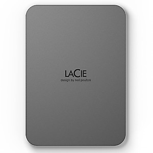 LaCie Mobile Drive Secure 2TB External Hard Drive Portable HDD - Space Grey, USB-C 3.2, for PC and Mac, Post-Consumer Recycled, with Adobe All Apps Plan and Rescue Services (STLR2000400)
