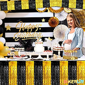 6 Pack 10 Feet Foil Fringe Garland Metallic Tinsel Streamers Banner Wall Hanging Backdrop for Parade Floats, Bachelorette, Wedding, Birthday, Graduation Party Decorations(Black Gold)