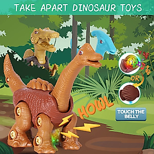 Take Apart Dinosaur Toys for Kids with Sound & Light & Wheel, Dinosaur Toy for 4 5 6 7 8 Year Old Boys,STEM Educational Construction Building Toy with Electric Drill Birthday Gift for Boy Girls