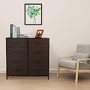 CONNOO 8 Drawer Storage Dresser Unit, Tall Vertical Storage Tower Chest, Fabric Organizer Unit for Bedroom, Living Room, Closet, Hallway, Entryway, Nursery, Wooden Top, Espresso Brown