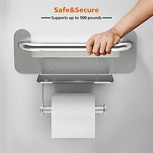 Grab Bars for Bathtubs and Showers with Toilet Paper Holder, Assistance Handle with Toilet Roll Holder and Shelf for Elderly Seniors, Waterproof Bathroom Handicap Safety Handrail for Wall Mount
