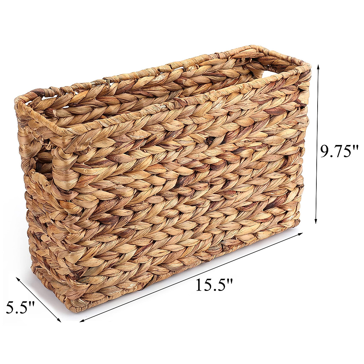 Yesland Hand-Woven Magazine Basket, Natural Narrow Water Hyacinth Holder Magazine Wicker Basket,15.5 x 5.5 x 9.75 Inch Decorative Magazine Storage Basket Bin for Home, Office, Desk