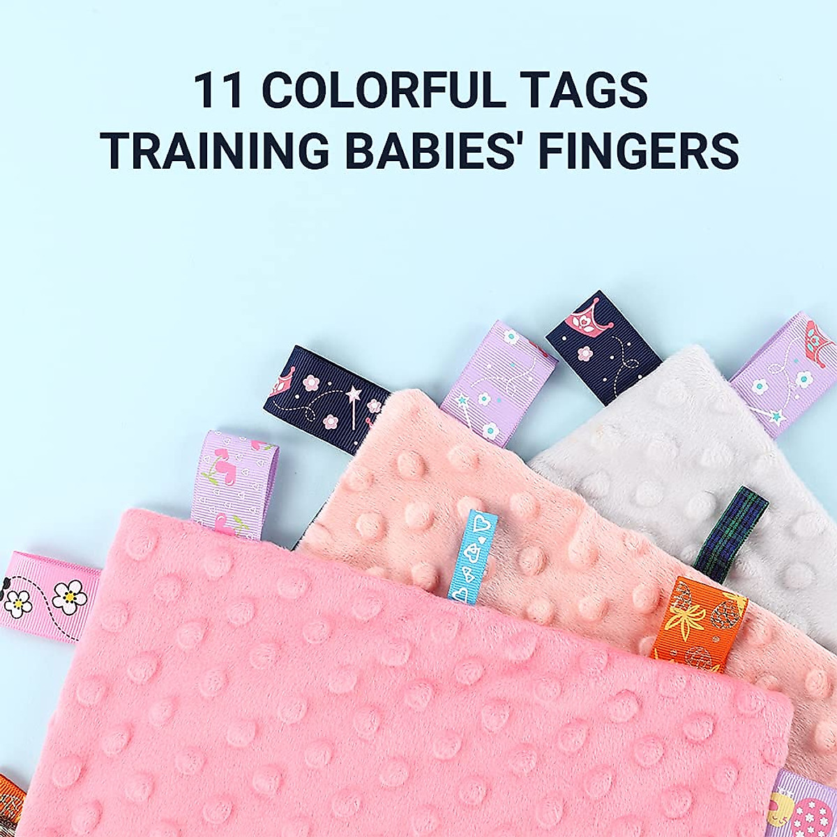 Cute Baby Security Tag Blanket withTeether,Soft,Soothing, Comfortable,Dotted Backing Taggy Teething Blanket for Boys and Girls. (Planets)