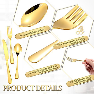 Dandat 500 Pcs Stainless Steel Flatware Set Service for 100 Guest, Cutlery Utensil Set, Include Fork Knife Spoon for Guest Dinner Home Kitchen Wedding Holiday Halloween Christmas Party (Gold)