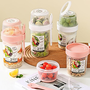 Daasigwaa Breakfast On The Go Cups, Salad Cup To Go, Take And Go Yogurt Cereal Overnight Oats Snack Parfait Containers & Salad Dressing Holder With Fork For Lunch, Fruit & Vegetable Jar(White,36.2oz)