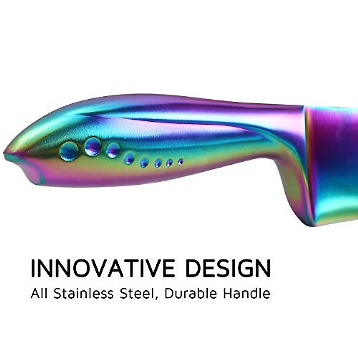 WELLSTAR Kitchen Knife Set 3 Piece, Razor Sharp German Stainless Steel Blade and Comfortable Handle with Rainbow Titanium Coated, Chef Santoku Paring for Cutting Dicing Mincing and Peeling, Gift Box