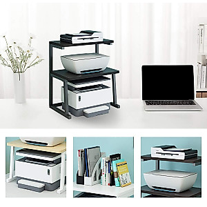 TMUCUNG Printer Stand Desktop Stand for Printer 3-Tier Multifunction Storage Book Shelf Floor Printer Table Space Organizer Perfect for Office Living Room Kitchen(Black)