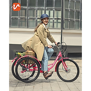 Viribus Electric Trike, 250W Electric Tricycle for Adults with UL 36V 13Ah Battery, 3 Wheel Electric Bike for Men Women Seniors with Basket, Ebike Trike 330lb. 24 26 in Etrike E Trikes Peach