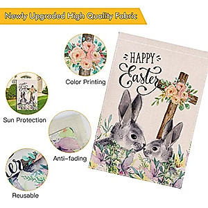 Aitsite Happy Easter Bunny Garden Flag 12.5 x 18 Inch Spring Easter Rabbit Heart to Heart Yard Decoration Vertical Double Sided Flag for Outdoor Farmhouse Easter Decor